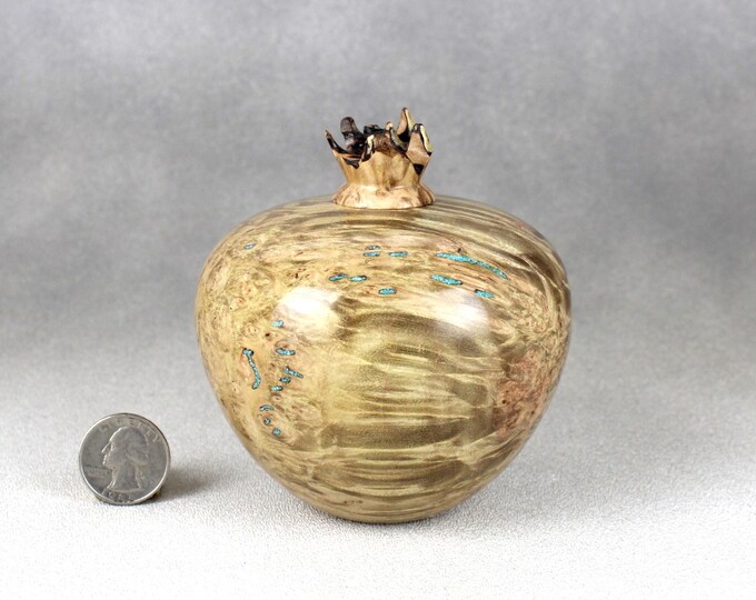 Small Wooden Urn (17 Cu. In.) Handmade Maple Vessel Turquoise Inlay Urn ...