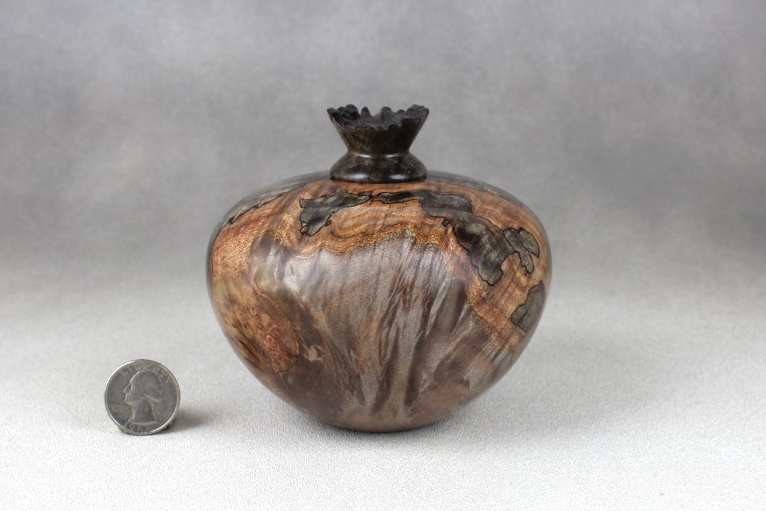 Small Wooden Urn (24 Cu. In.) Handmade Spalted Maple Vase Unique Design ...
