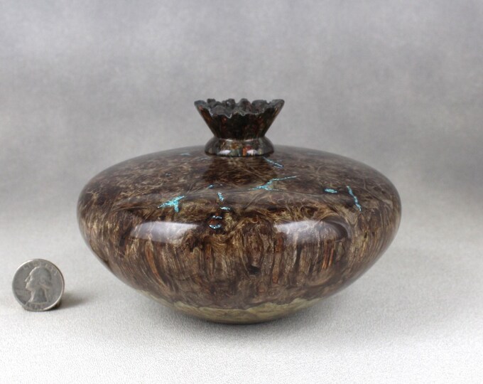 Small Wooden Urn 34 Cu. In. Handmade Stabilized Maple Burl Turquoise ...
