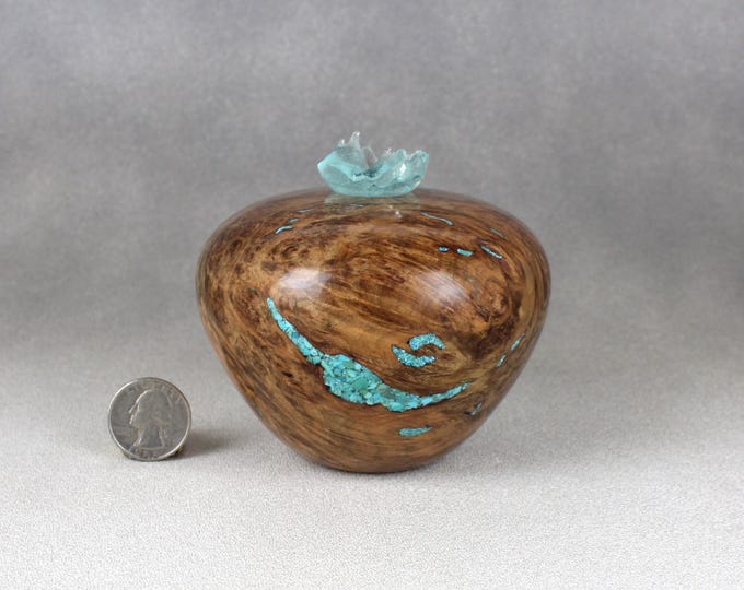 Small Wooden Urn (18 Cu. In.) Handmade Maple Vessel Turquoise Inlay Urn ...