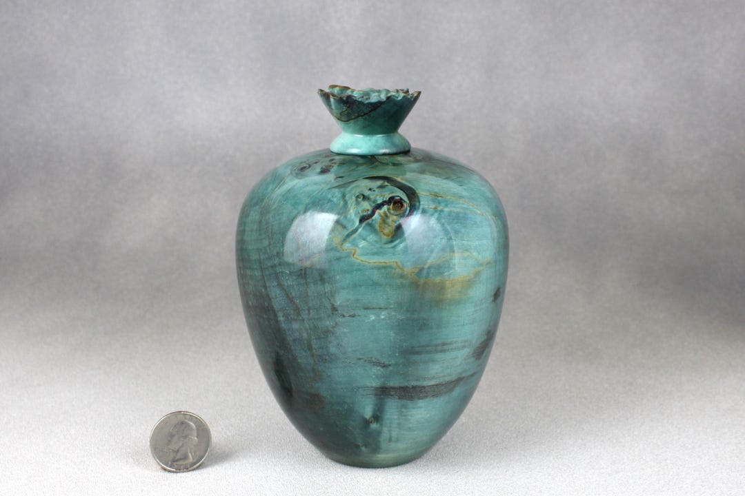 Small Wooden Urn (35 Cu. In.) Handmade Buckeye Vessel Opal Inlay Urn ...