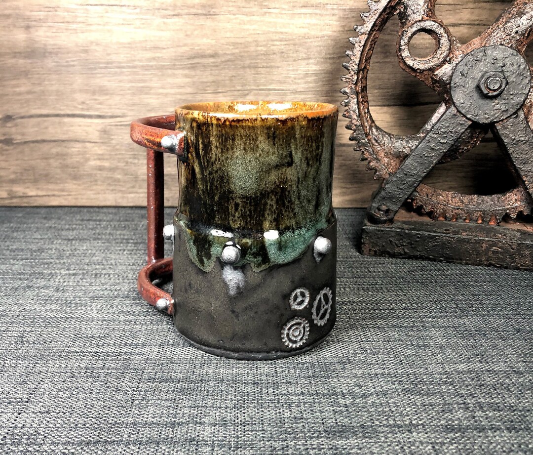 Industrial Mug, Steampunk Mug, Yellow Ceramic Mug, Pottery Mug - Etsy