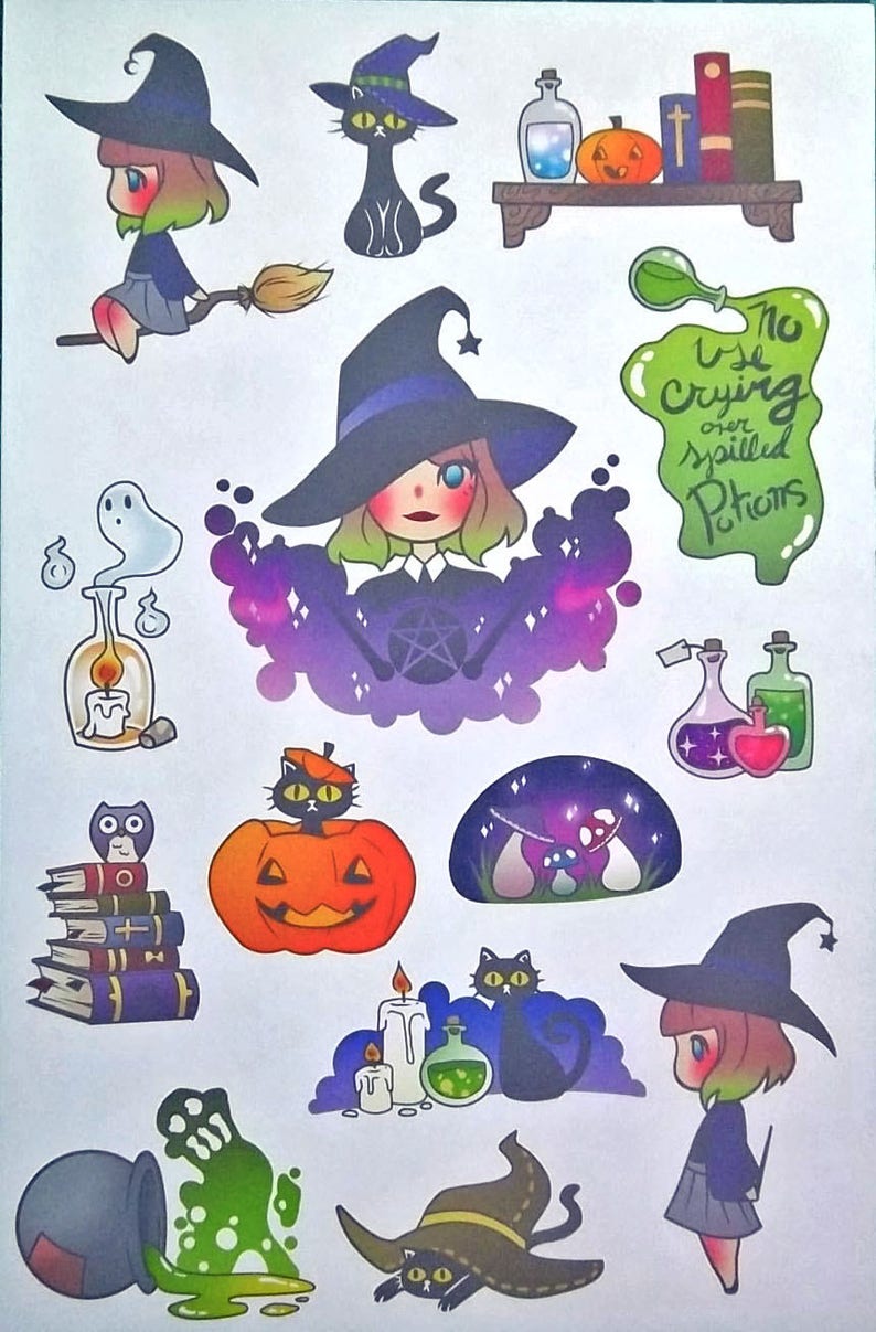 Little Witch Planner Stickers Set Cute Witch Stickers Kawaii Witchy ...