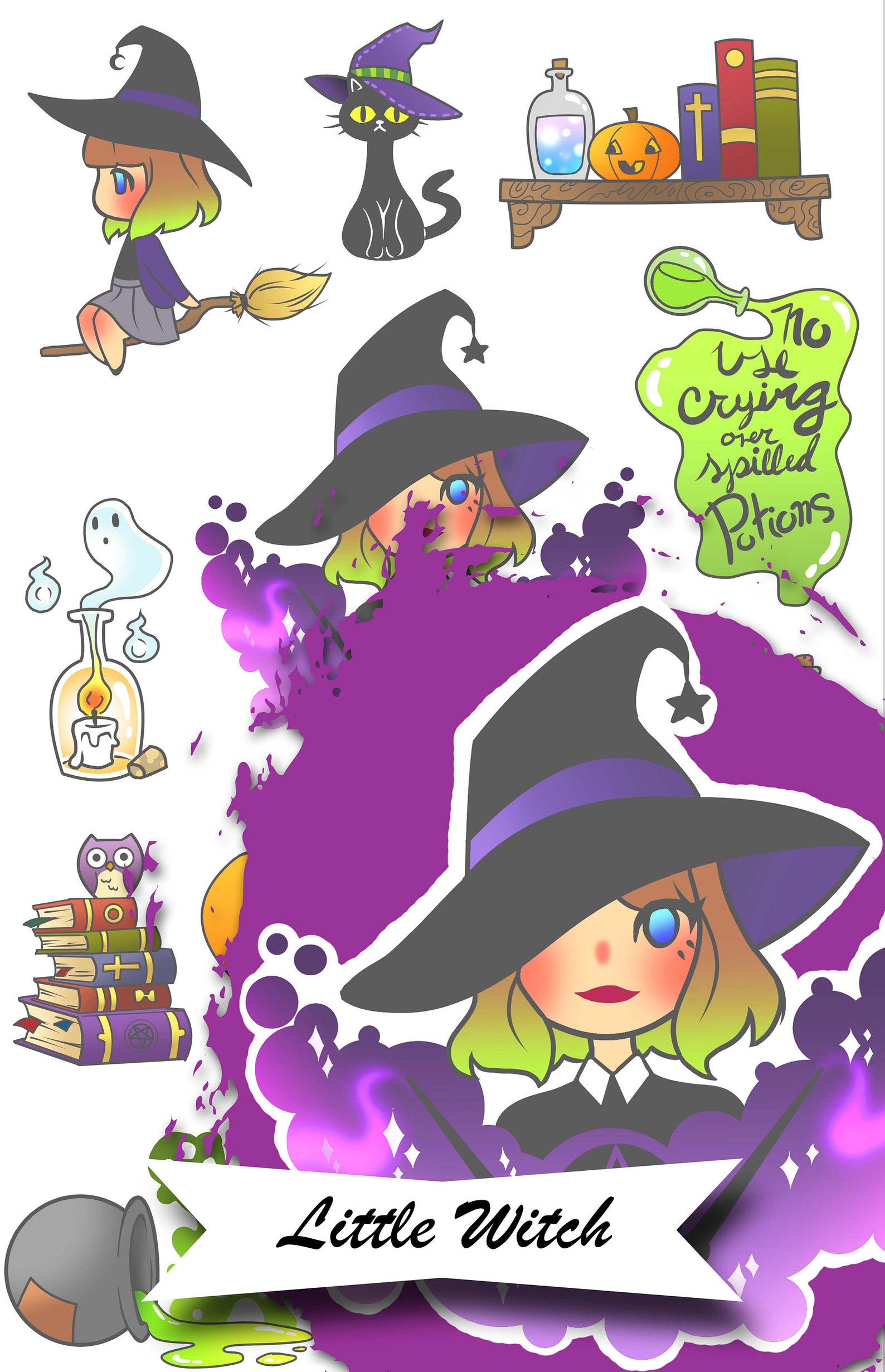 Little Witch Planner Stickers Set Cute Witch Stickers Kawaii Witchy ...