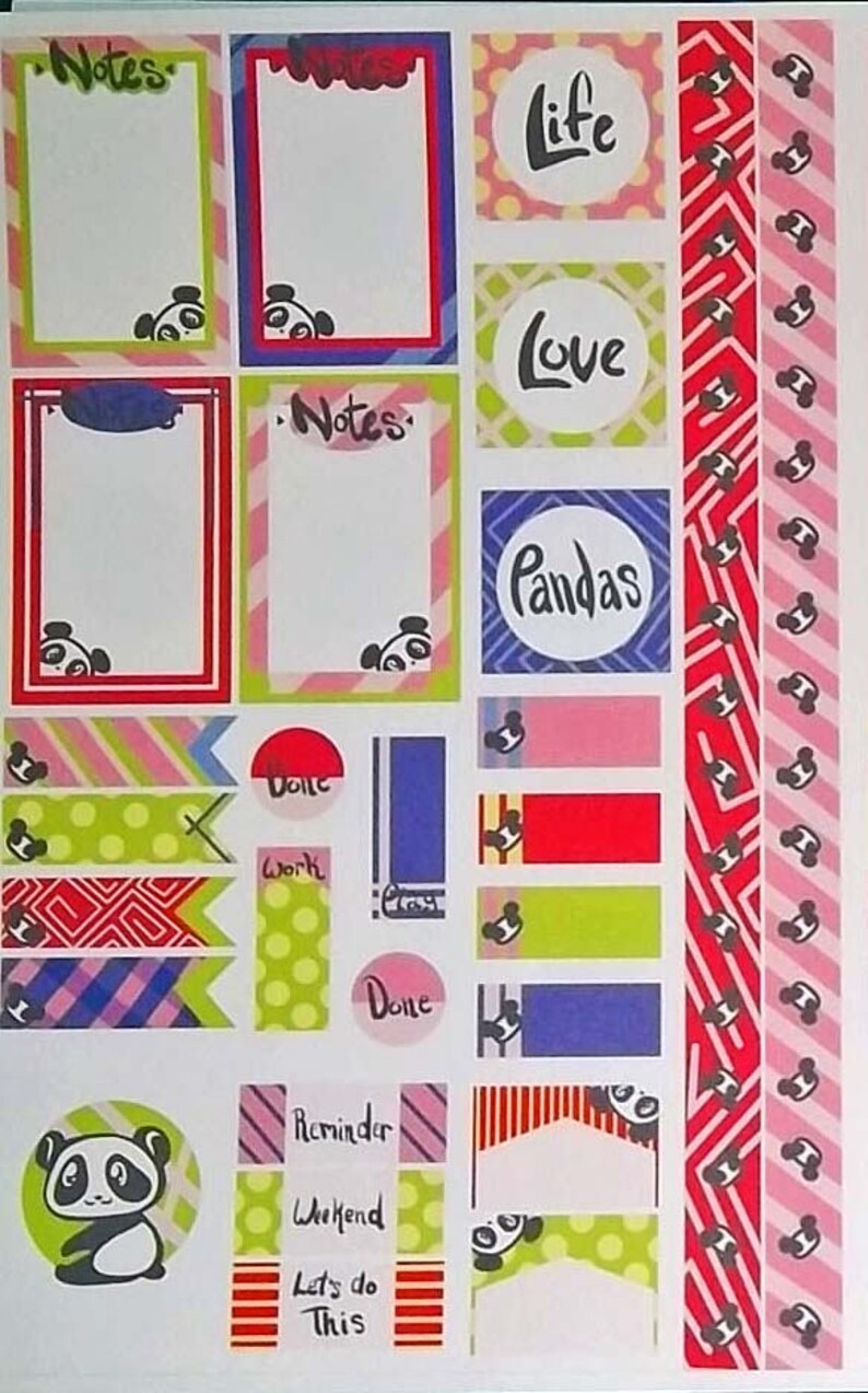 Panda Notes Planner Stickers Cute Weekly Planner Kit Panda - Etsy