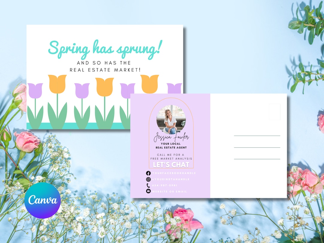 Real Estate Spring Postcard, Real Estate Marketing, Canva Template ...