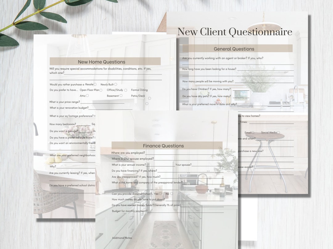 Real Estate Buyer Questionnaire & Seller Questionnaire Workbook Bundle ...