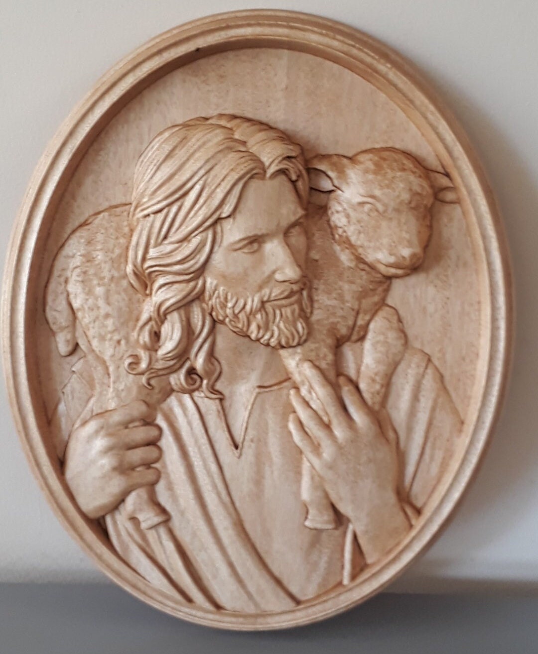 Wood Carving: Jesus Carrying a Sheep Christian Art Decor, Handcrafted ...