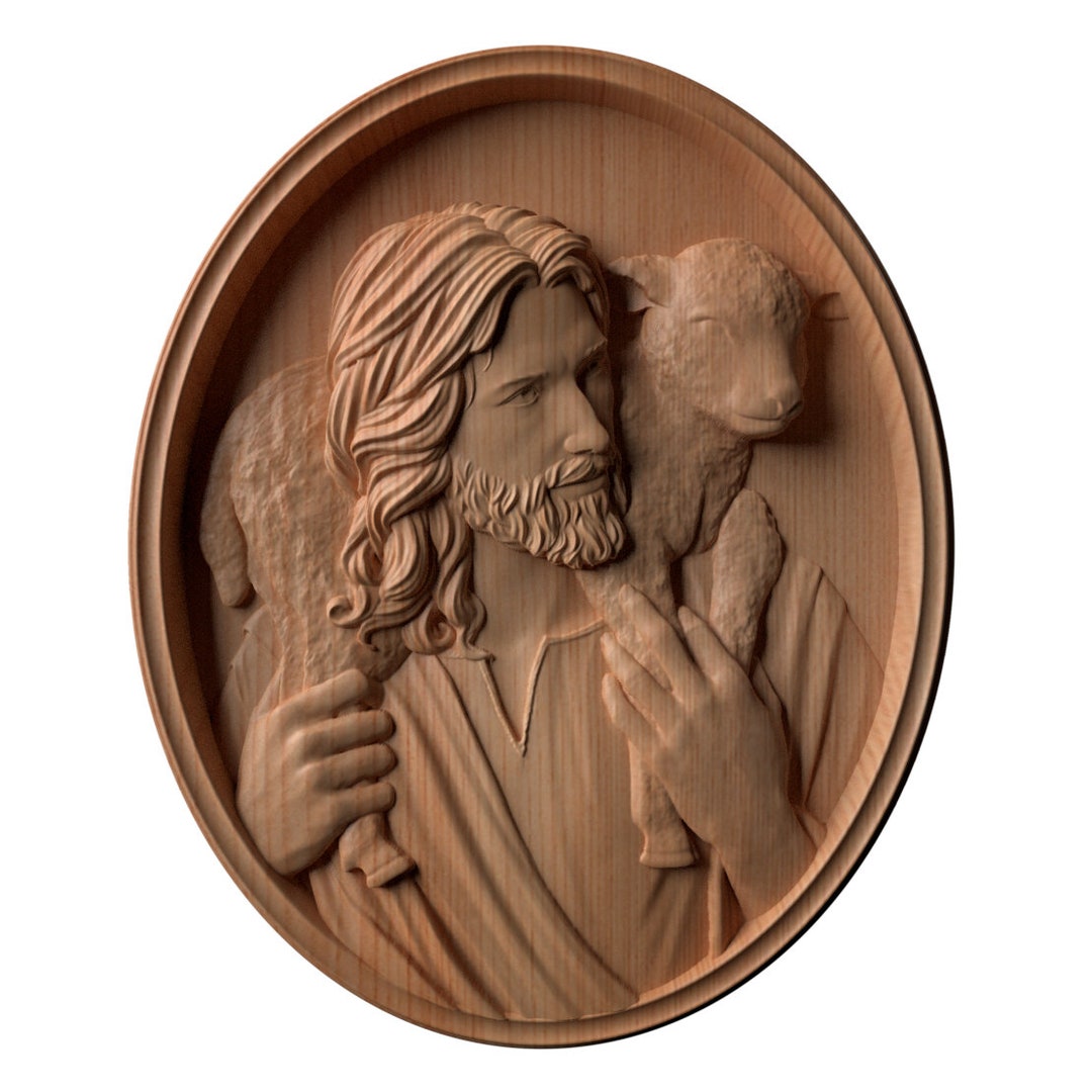 Wood Carving: Jesus Carrying a Sheep - Christian Art Decor, Handcrafted ...
