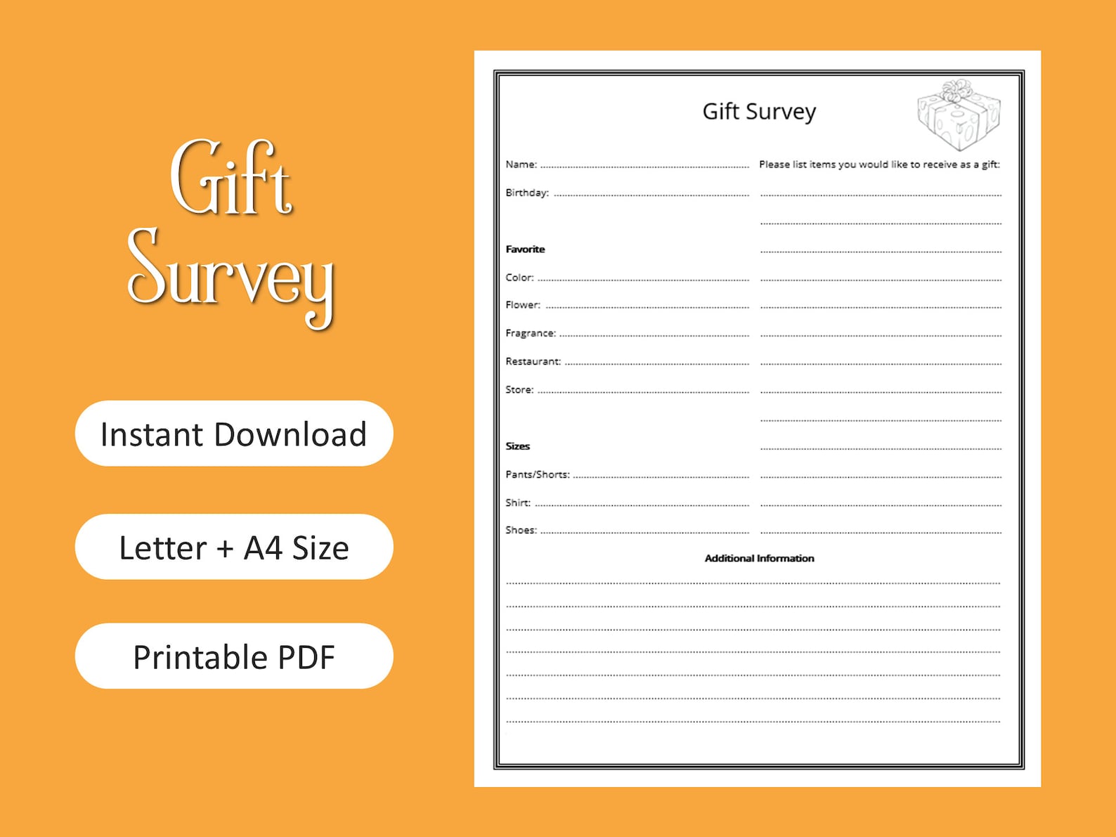 Gift Survey Printable PDF Template - Etsy