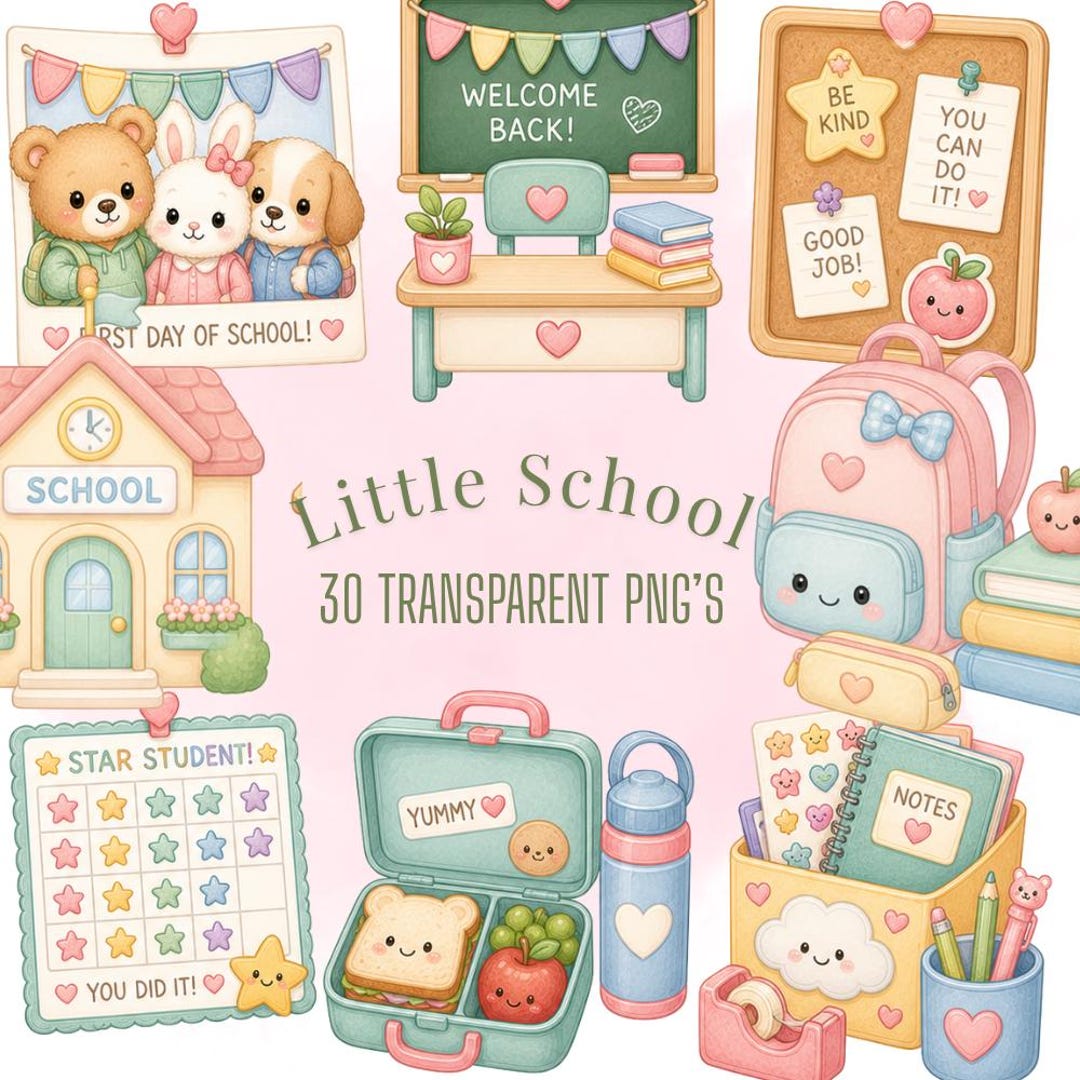 Little School Clipart, Cute Teaching PNG Bundle, Pastel Stickers - Etsy