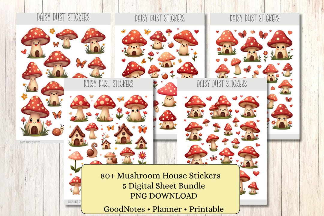 Mushroom House Stickers, Planner PNG Bundle - Etsy