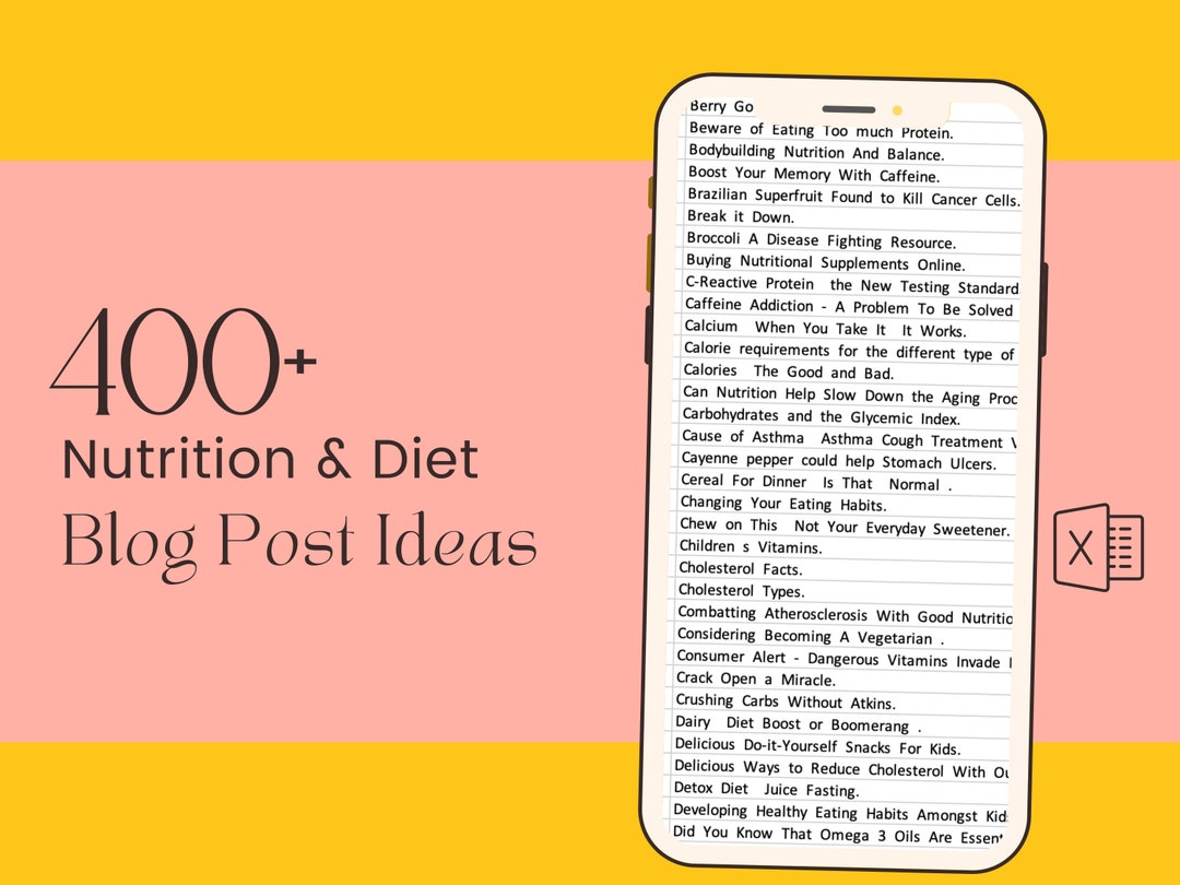 400 Nutrition and Diet Blog Post Ideas A-Z in Excel Worksheet ...