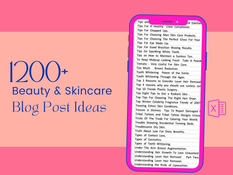 1200 Beauty and Skincare Blog Post Ideas A-Z in Excel Worksheet ...