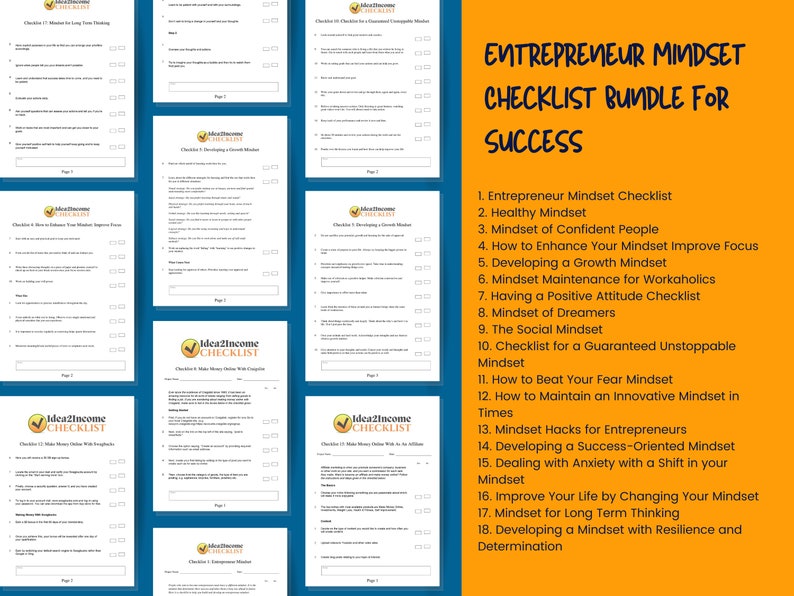 X18 Entrepreneur Mindset Checklist Bundle for Success Be - Etsy
