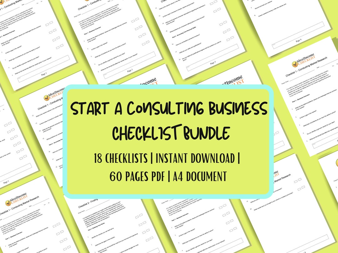 X18 Start Consulting Business Checklist Bundle 67 Pages Checklists ...