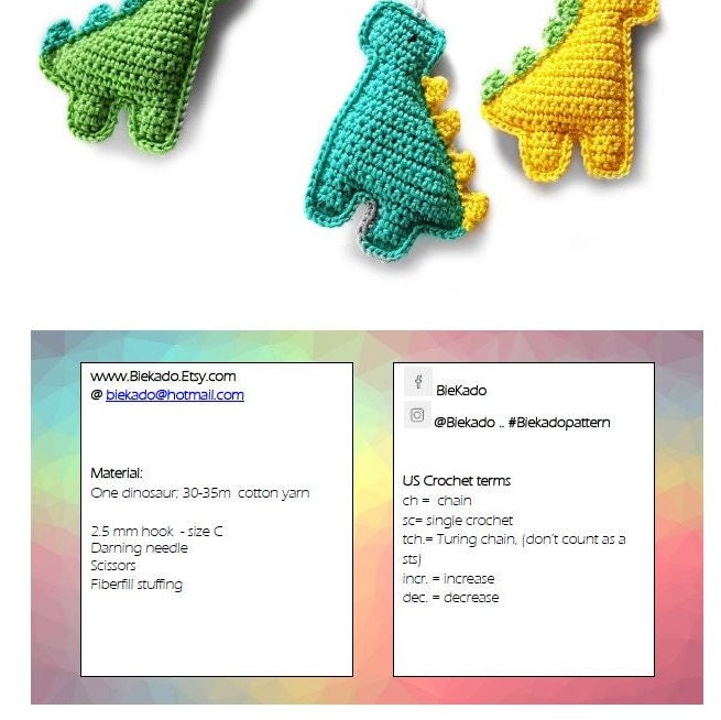 Crochet pattern mini dinosaur | Etsy
