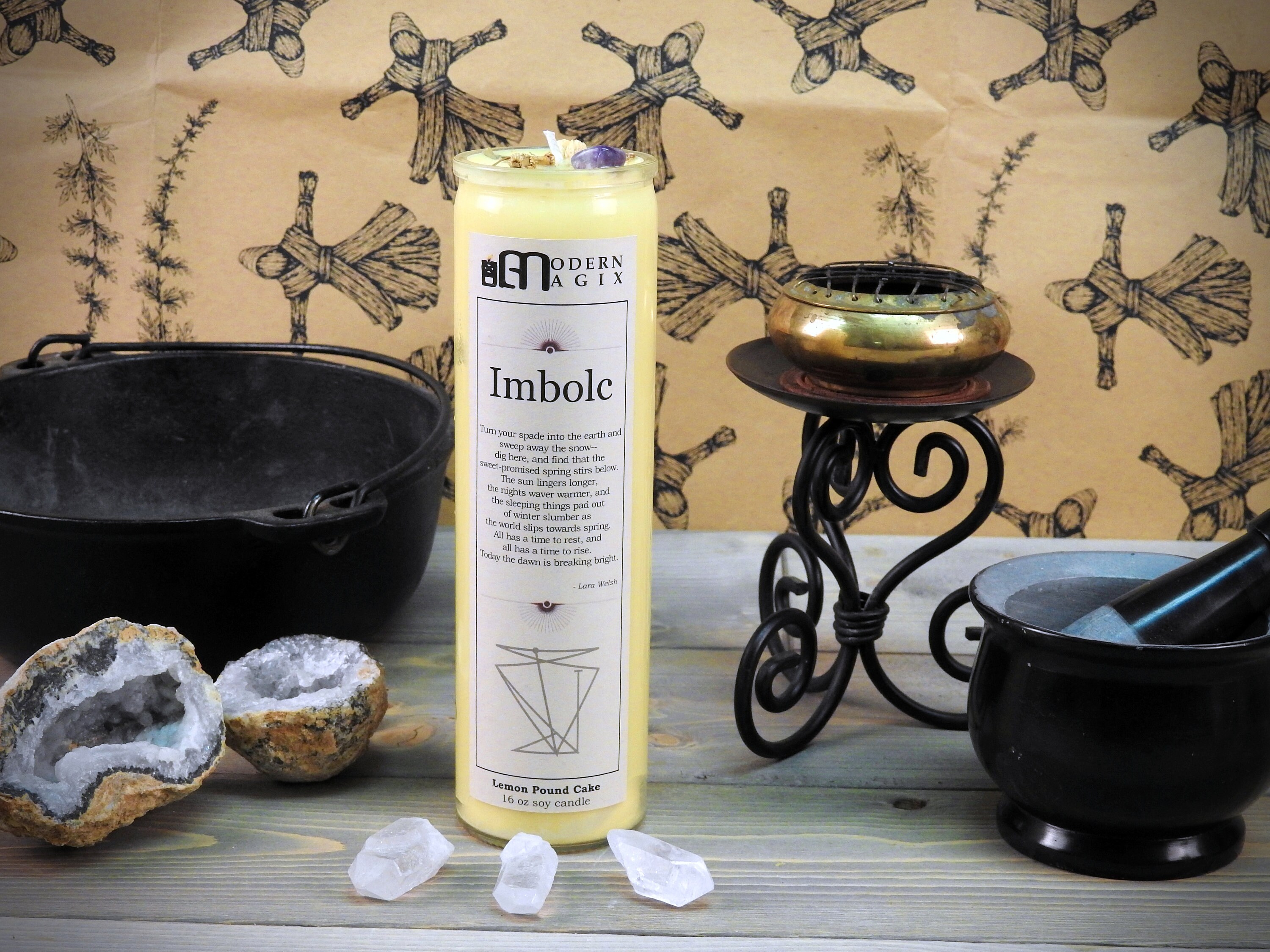 Imbolc Ritual Pillar Candle | 16 Oz Soy Wax, Amethyst & Herbs Wiccan ...