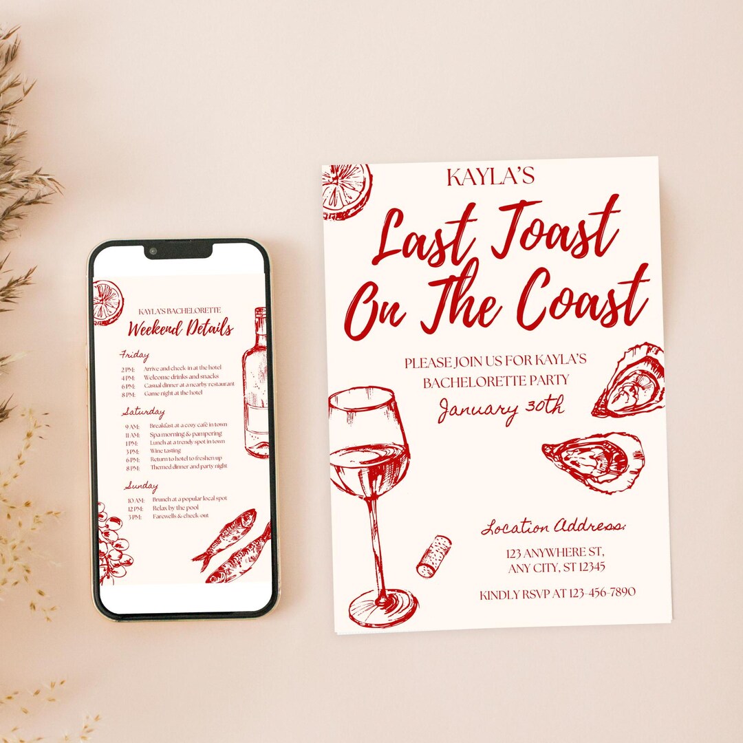Last Toast on the Coast Invitation Template, Last Toast Bachelorette ...