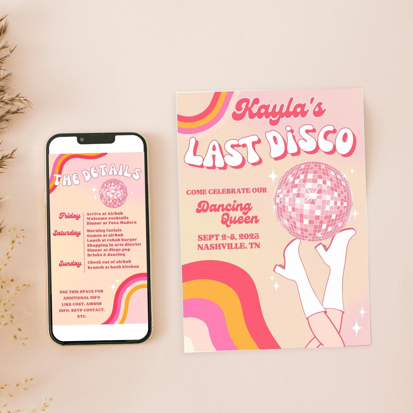 Last Disco Bachelorette Editable Invite Itinerary, Last Disco ...