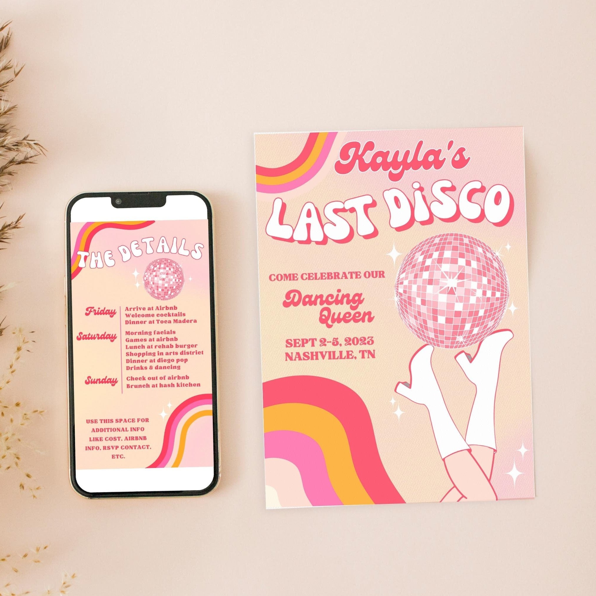 Last Disco Bachelorette Editable Invite Itinerary, Last Disco ...