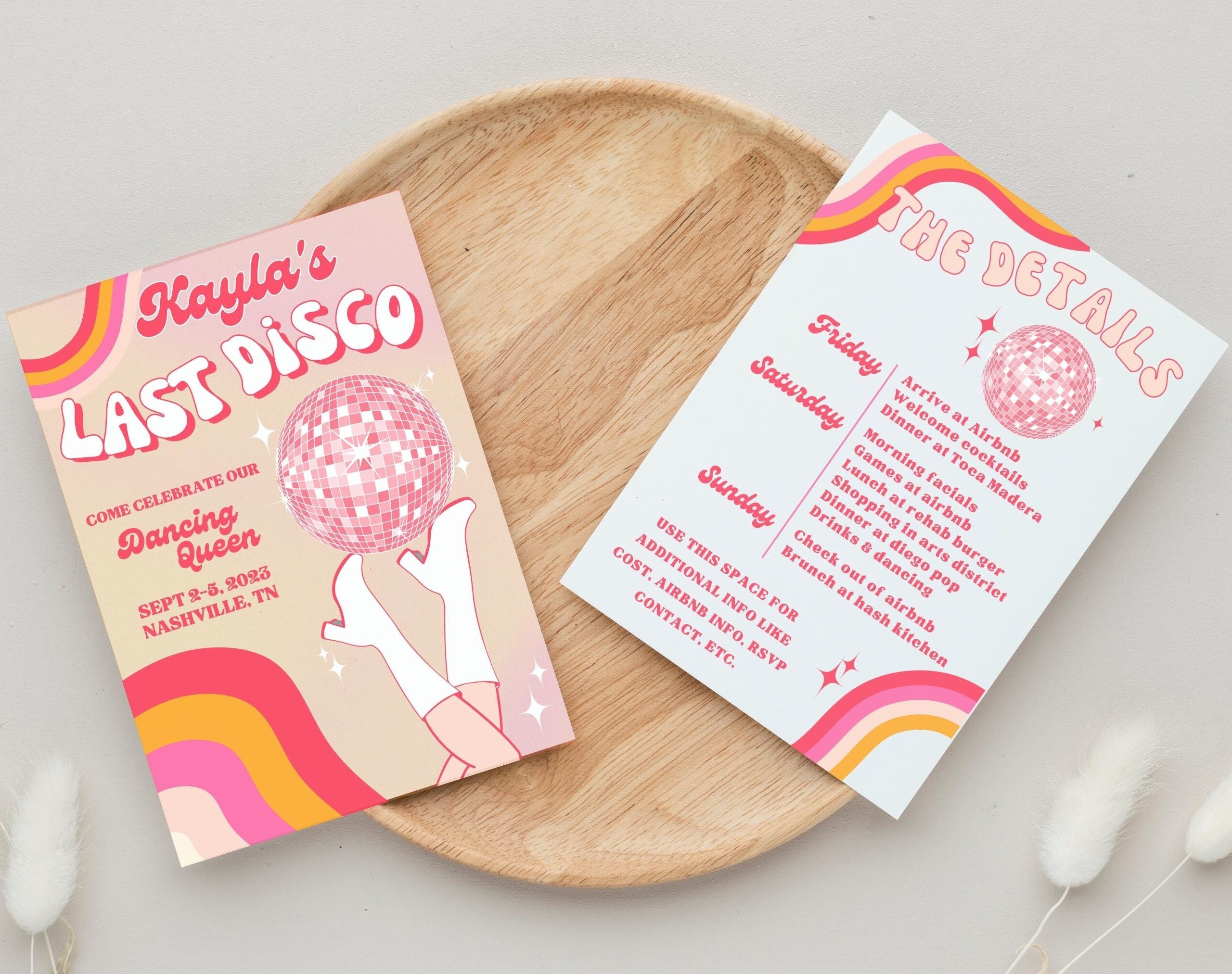 Last Disco Bachelorette Editable Invite Itinerary, Last Disco ...