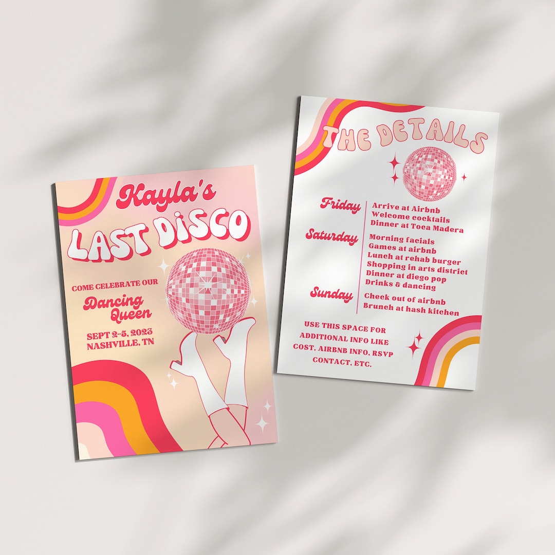 Last Disco Bachelorette Editable Invite Itinerary, Last Disco ...