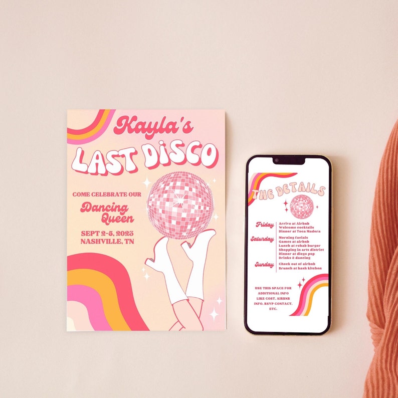 Last Disco Bachelorette Editable Invite Itinerary, Last Disco ...