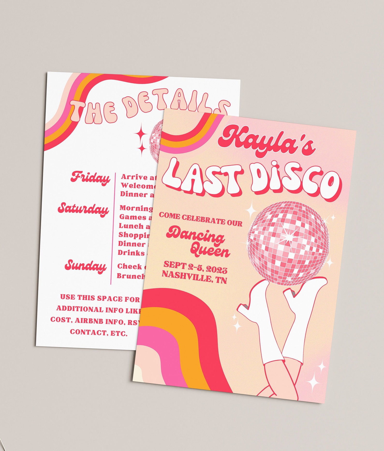 Last Disco Bachelorette Editable Invite Itinerary, Last Disco ...