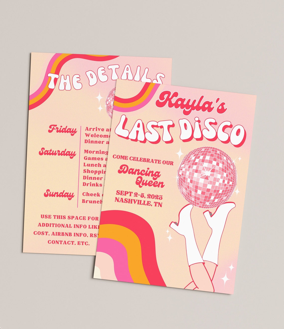 Last Disco Bachelorette Editable Invite Itinerary, Last Disco ...