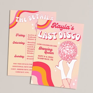 Last Disco Bachelorette Editable Invite Itinerary, Last Disco ...