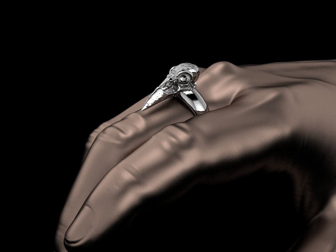 Sterling Silver Crow Ring, Raven Skull, Oxidized and Antiqued Rings ...