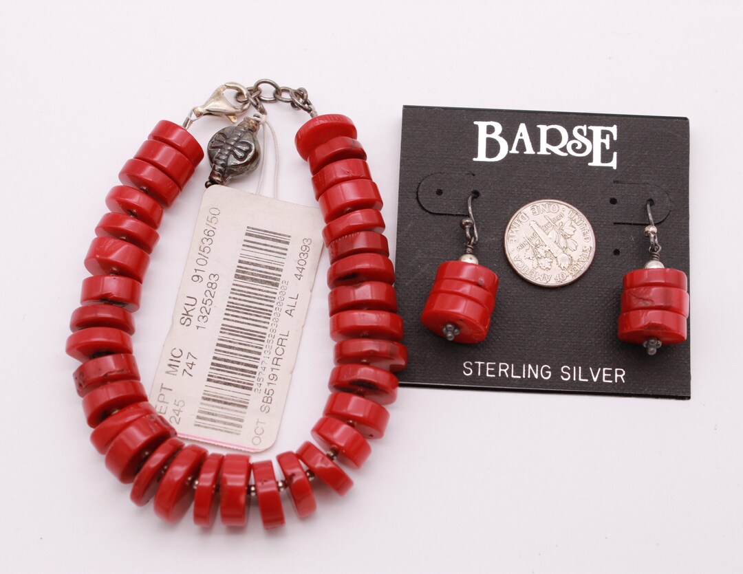 NOS NWT Vintage Barse 925 SS Coral Bracelet and Earring Set - Etsy