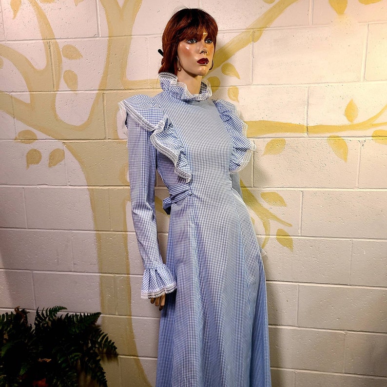 VTG Victorian Pinafore Maxi Dress Gunne Sax 70s Era Blue & | Etsy