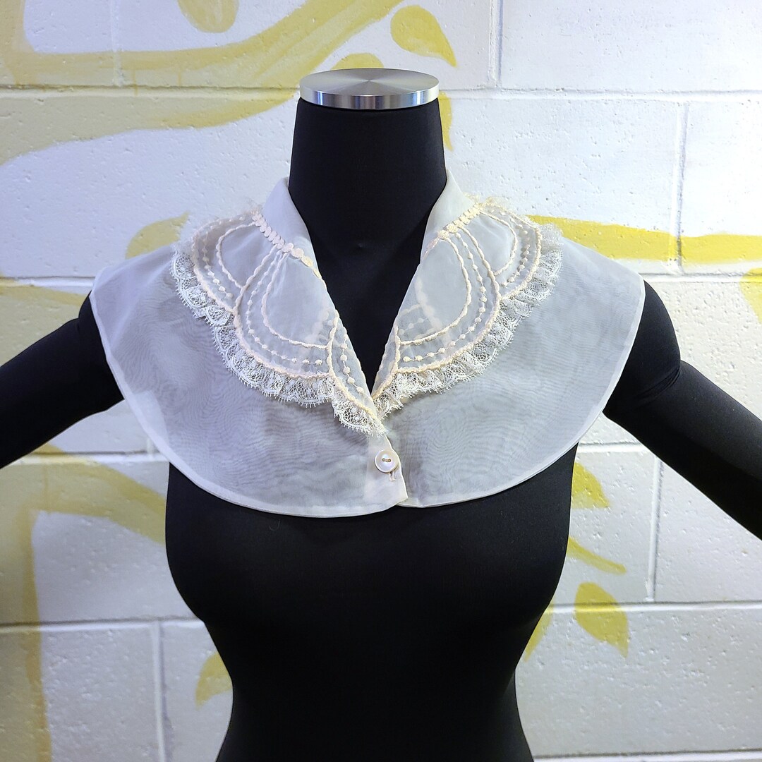 Fab 1950s Nylon Vintage Peter Pan Detachable Collar Dickie Embroidered ...