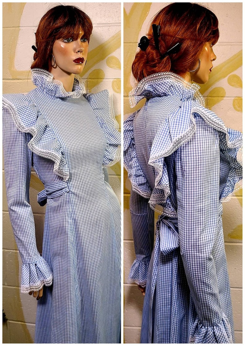 VTG Victorian Pinafore Maxi Dress Gunne Sax 70s Era Blue & | Etsy
