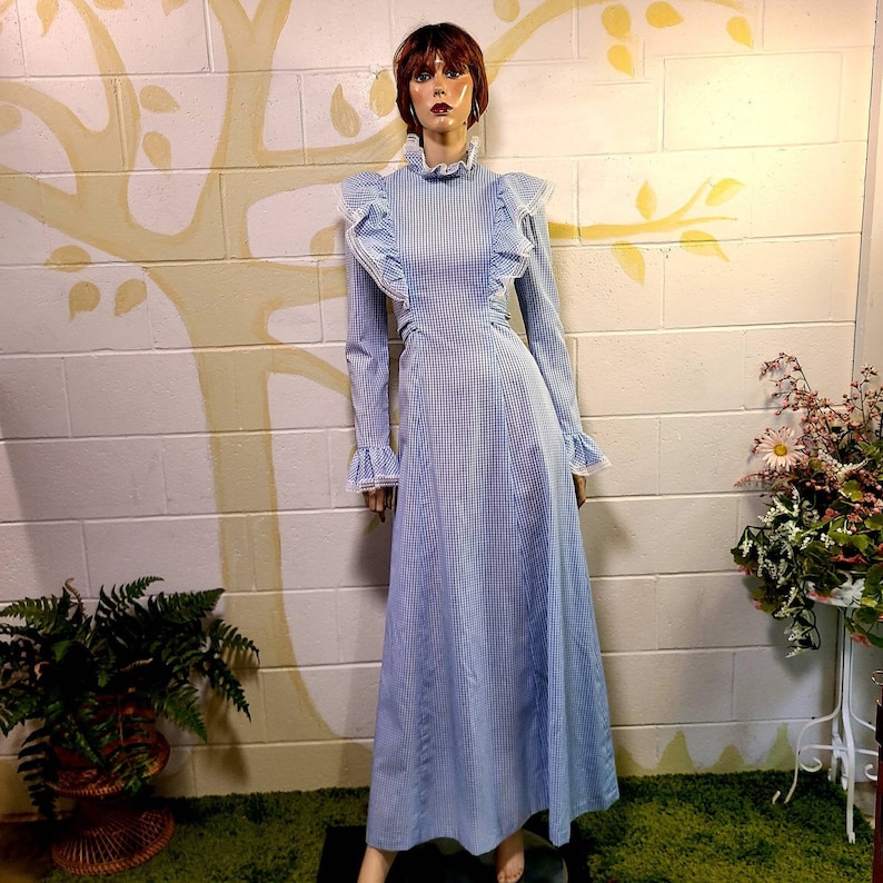 VTG Victorian Pinafore Maxi Dress Gunne Sax 70s Era Blue & | Etsy