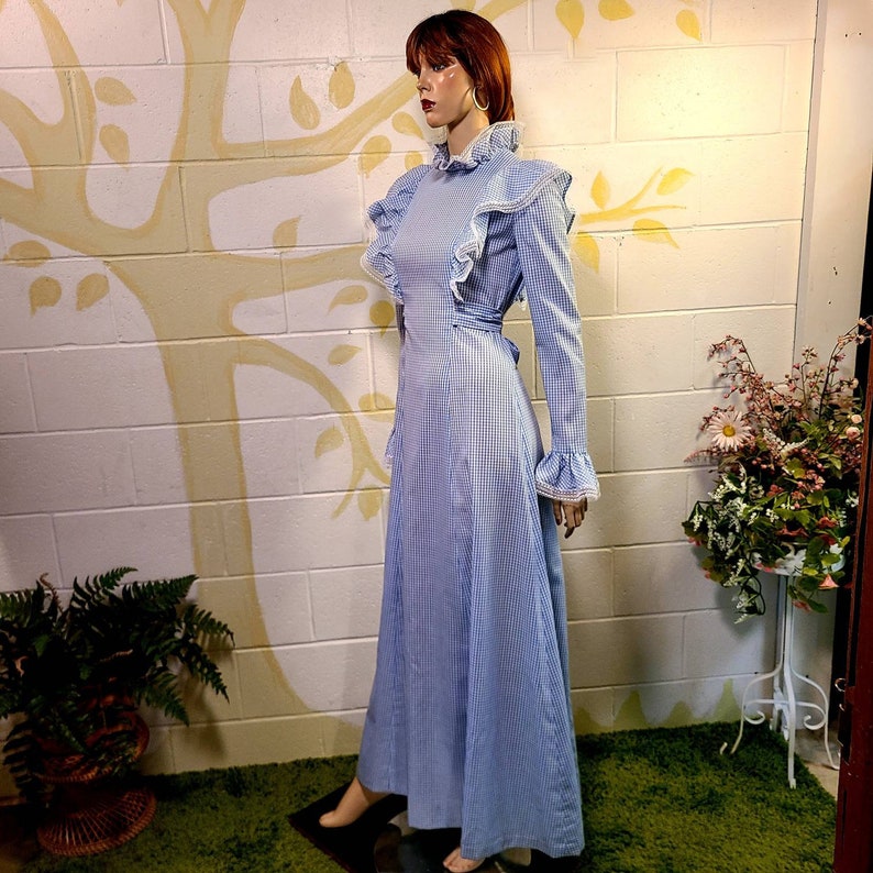 VTG Victorian Pinafore Maxi Dress Gunne Sax 70s Era Blue & | Etsy