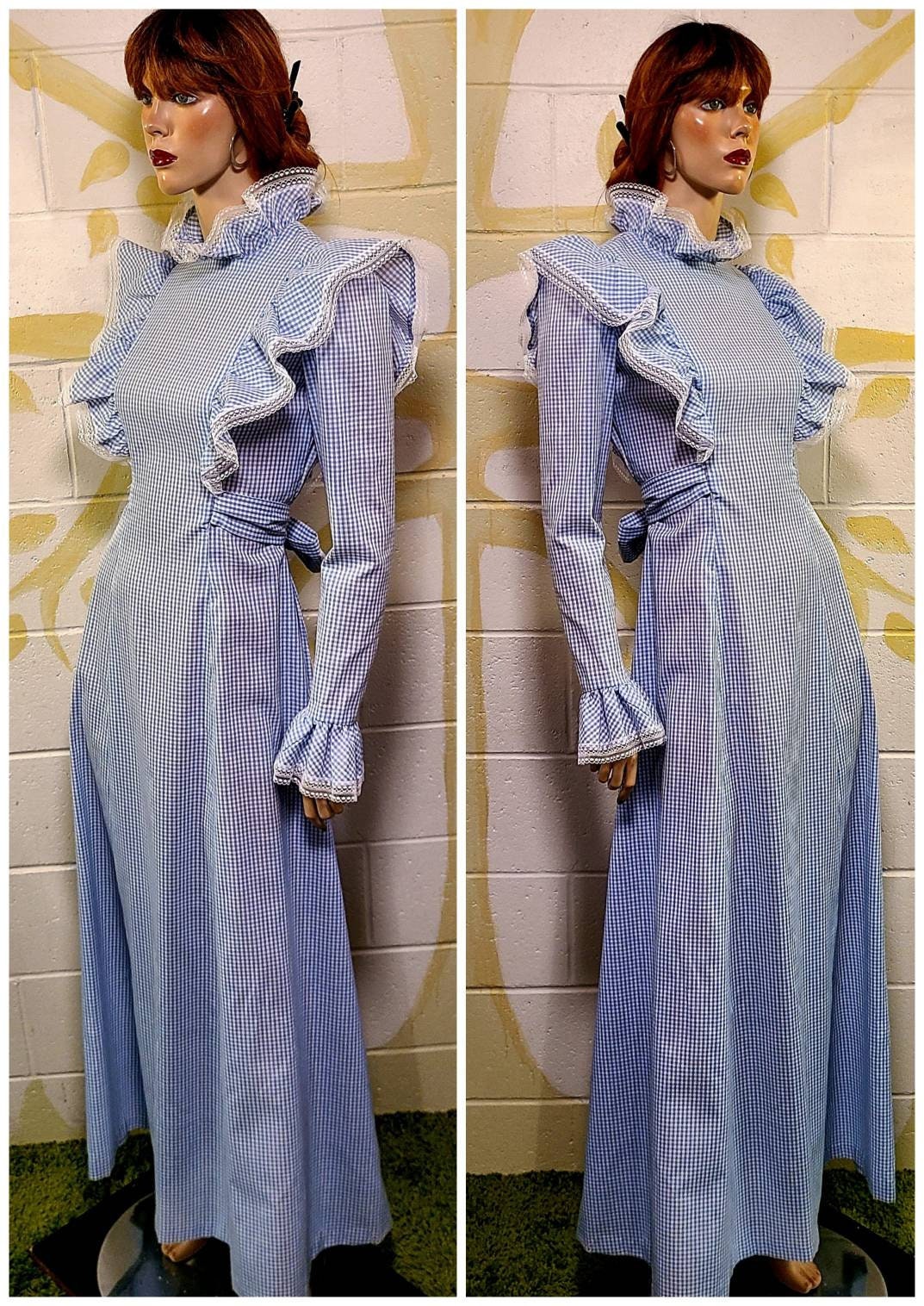 VTG Victorian Pinafore Maxi Dress Gunne Sax 70s Era Blue & | Etsy