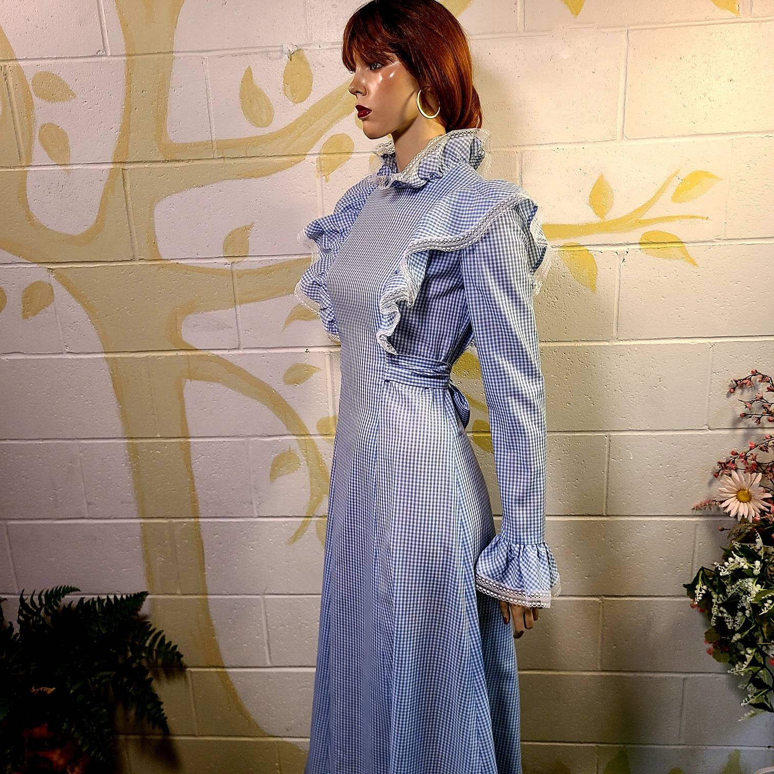 VTG Victorian Pinafore Maxi Dress Gunne Sax 70s Era Blue & | Etsy