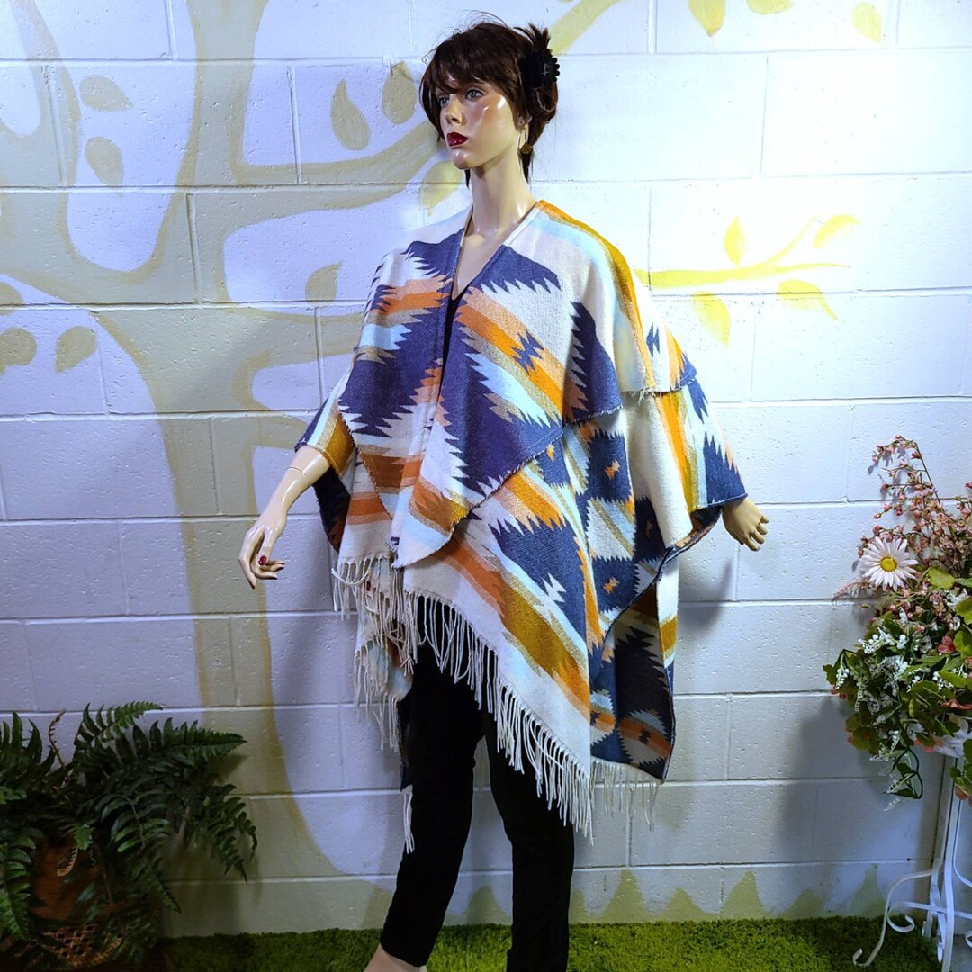 Draped Ruana, Native American Blanket Shawl, Cape, Hippie, Bohemian ...