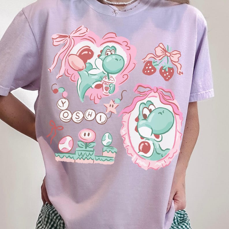 Comfort Color® Coquette Bow Mario Yoshi Shirt Mario Womens Shirt ...