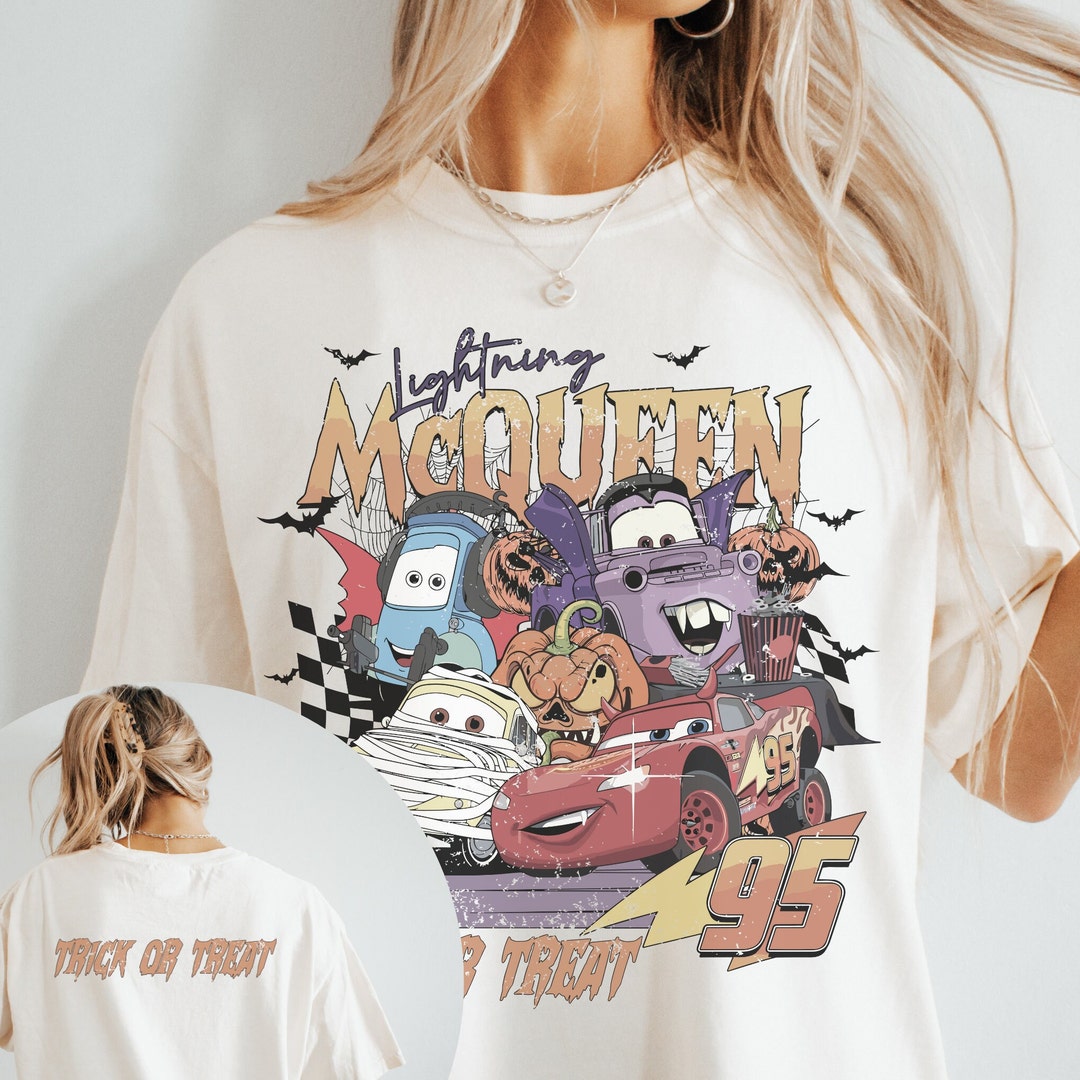 Comfort Color® Vintage Lightning Mcqueen Trick or Treat Shirt, 95 Lightning Halloween Shirt ...