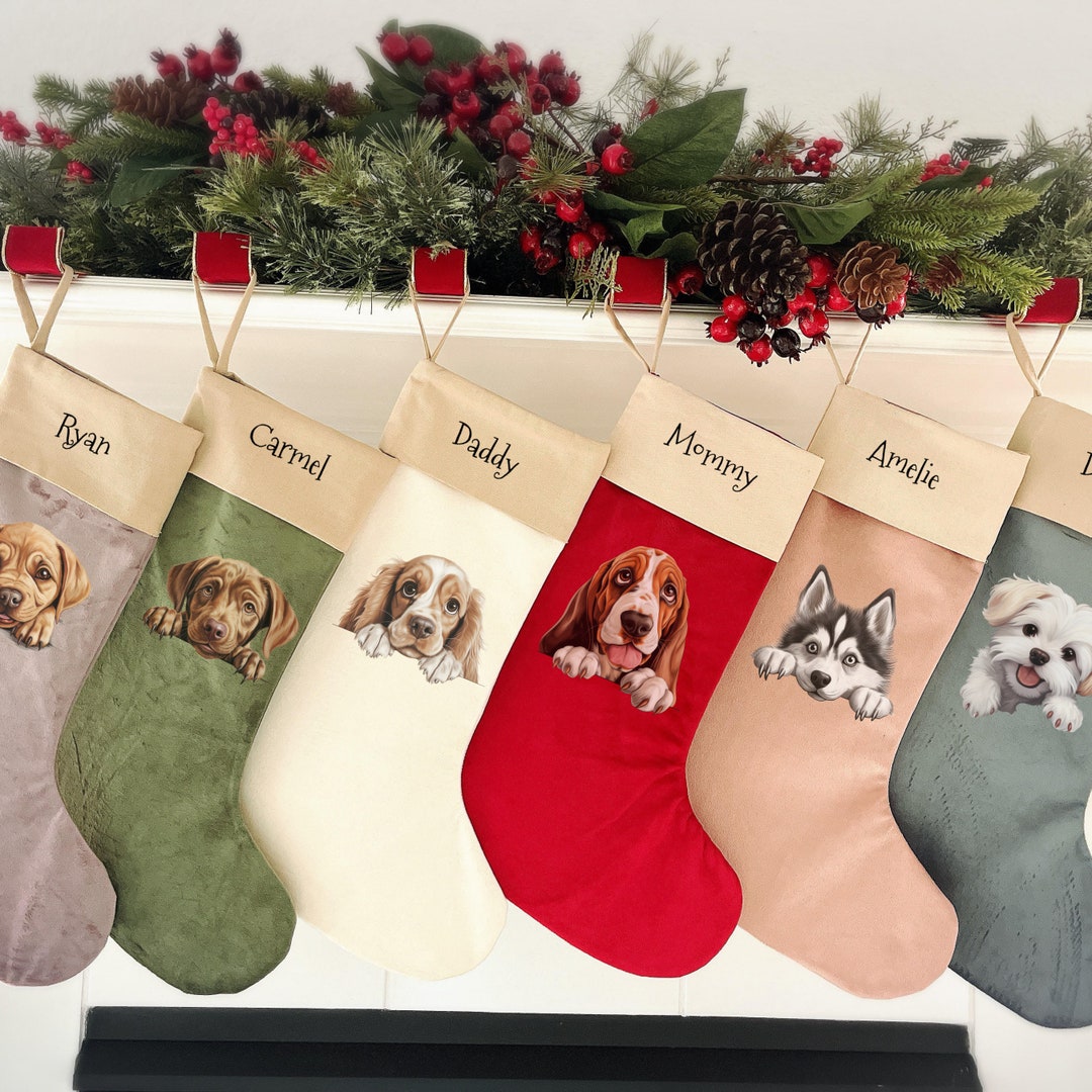 Personalized Velvet Dog Stocking, Christmas Dog Breed Stocking With ...