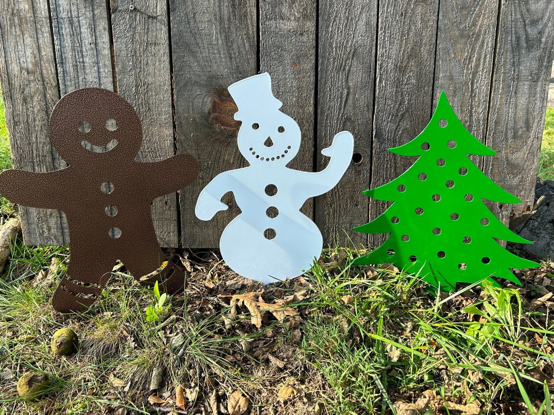 Metal Christmas Garden Stakes, Gingerbread, Trees, Snowman, Winter Yard ...