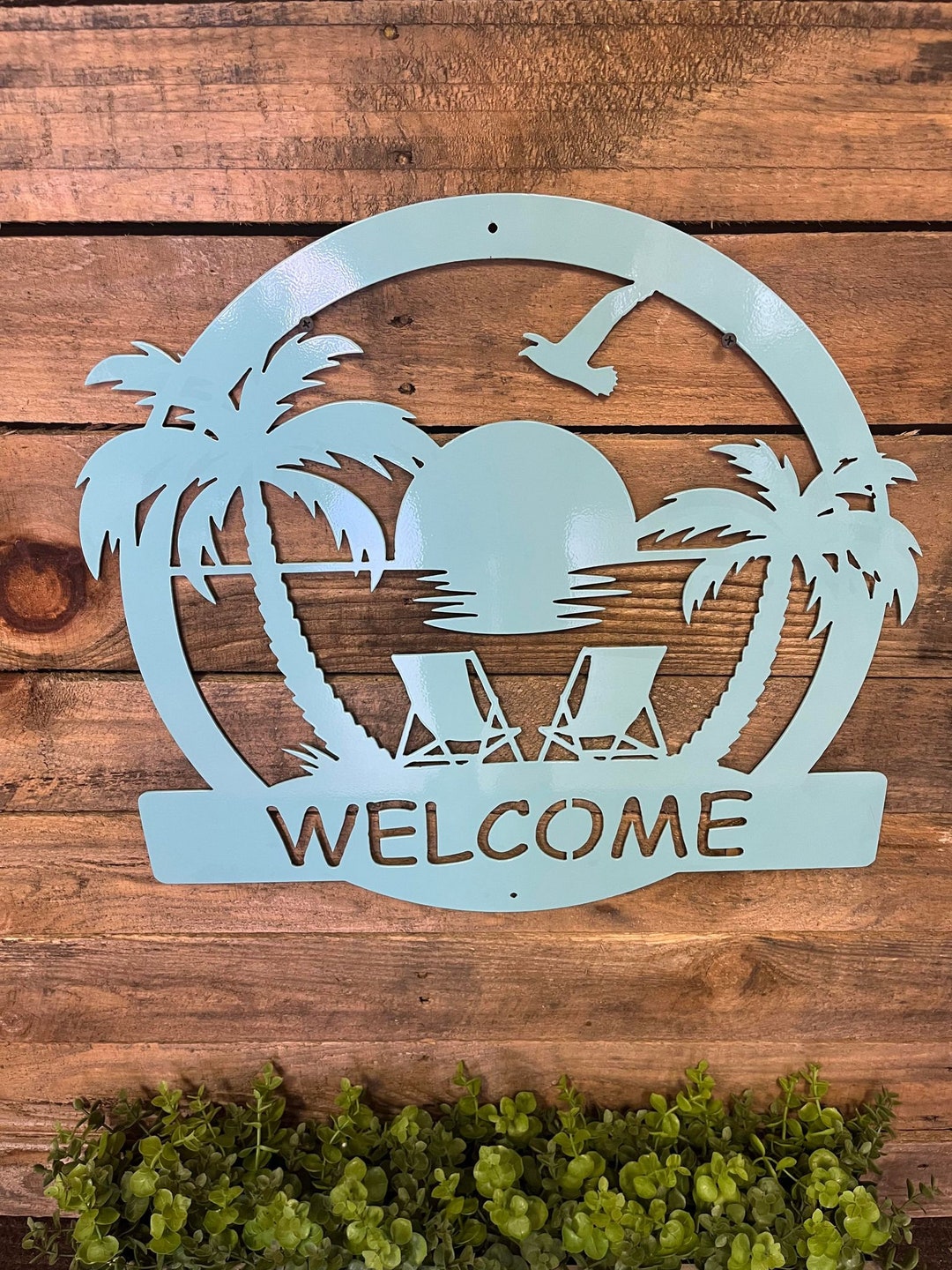 20" Steel Beach Sunset Sign, Personalized Adirondack Chair Sunset ...