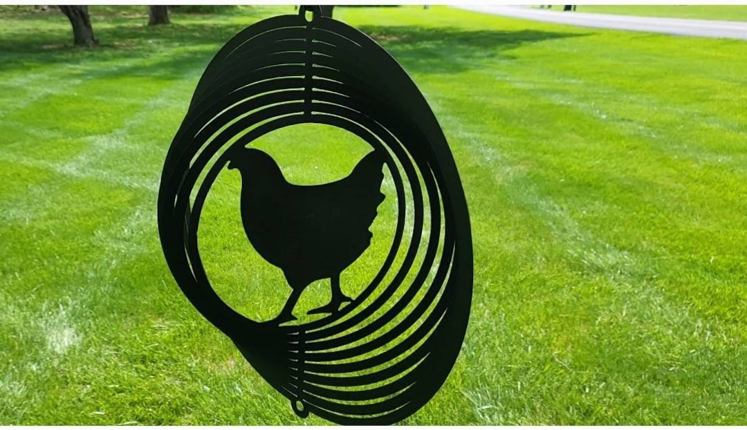 12" Metal Chicken Wind Spinner, Metal Yard Art, Porch and Garden Decor ...