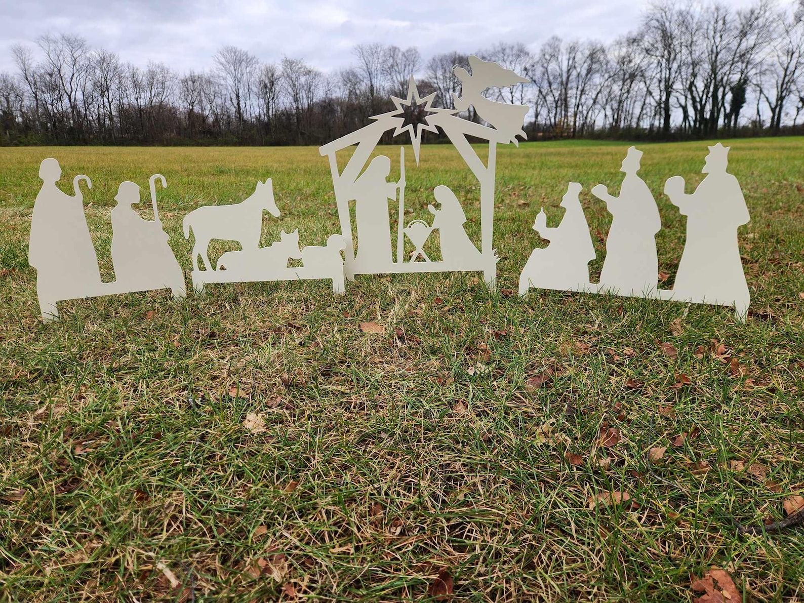 Nativity Garden Stake, Manger Scene, Shepherds, Animals, Wisemen, Metal ...