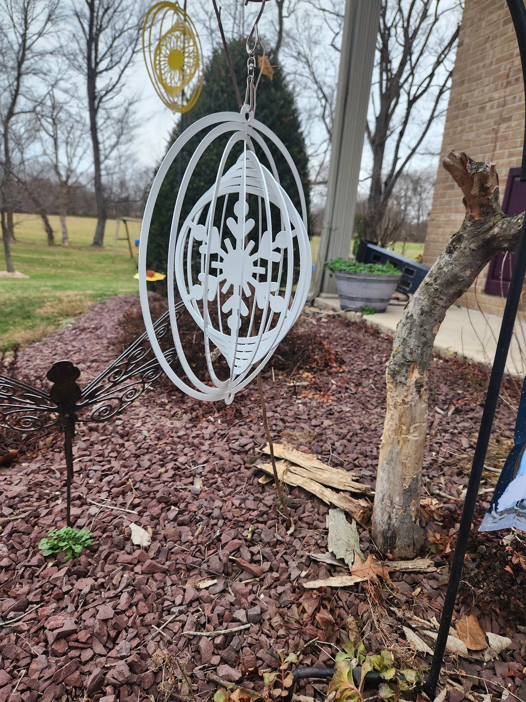 12" Metal Snowflake Wind Spinner, Metal Yard Art, Porch and Garden ...