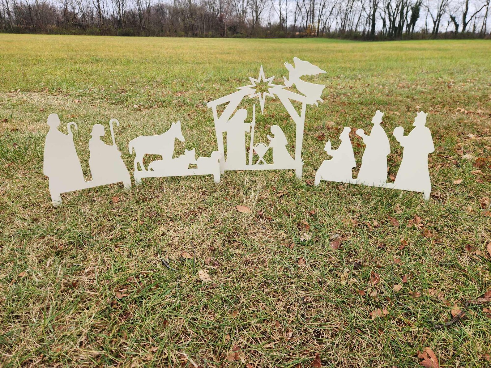 Nativity Garden Stake, Manger Scene, Shepherds, Animals, Wisemen, Metal ...